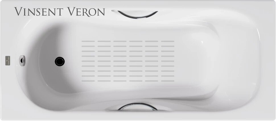 Ванна чугунная Vinsent Veron Aura VAU1507542H/VH0015CH-AS 150x75 см, с ручками, антискользящим покрытием, белый