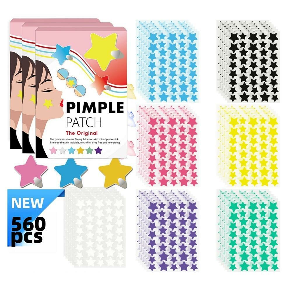 560 шт. Патчи от прыщей гидроколлоидные / наклейки от прыщей в виде звездочек