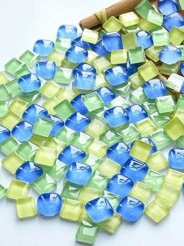 Стеклянная мозаика синий жёлтый зелёный многоцветная, Неправильные формы и размеры, 100г, Сделай сам Наборы для самостоятельного изготовления