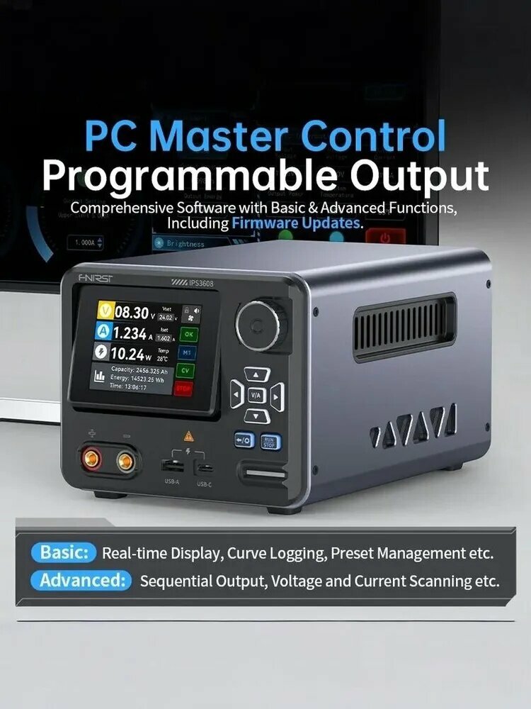 FNIRSI IPS3608, лабораторный блок питания, 36V 8A 285W интеллектуальный прибор, режим измерения кривых, выход USB PD QC