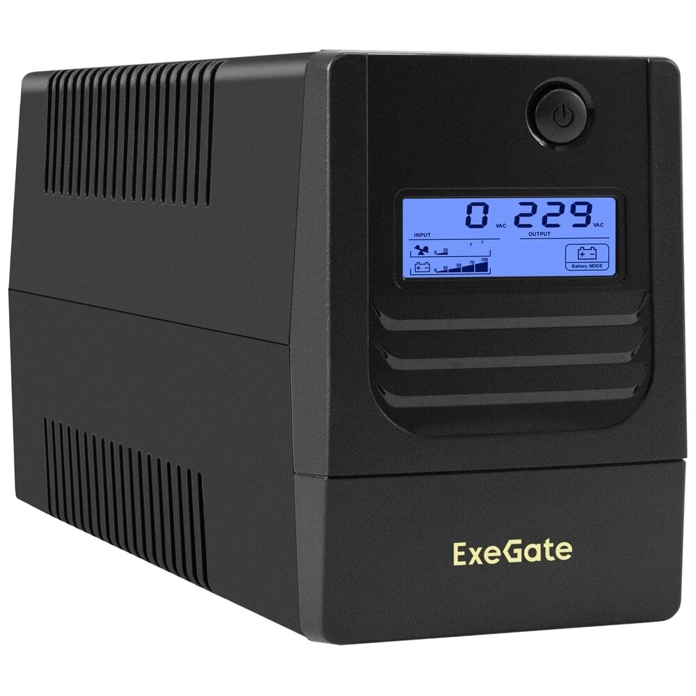 Источник бесперебойного питания ExeGate Smart LB-1000. LCD. AVR.2SH 1000VA/650W, LCD, AVR, 2 Schuko, батарея 12V 9Ah, Black 299506