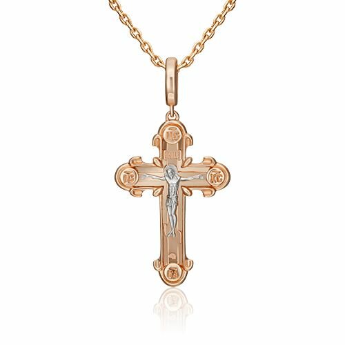 Крестик, комбинированное золото, 585 проба, родирование