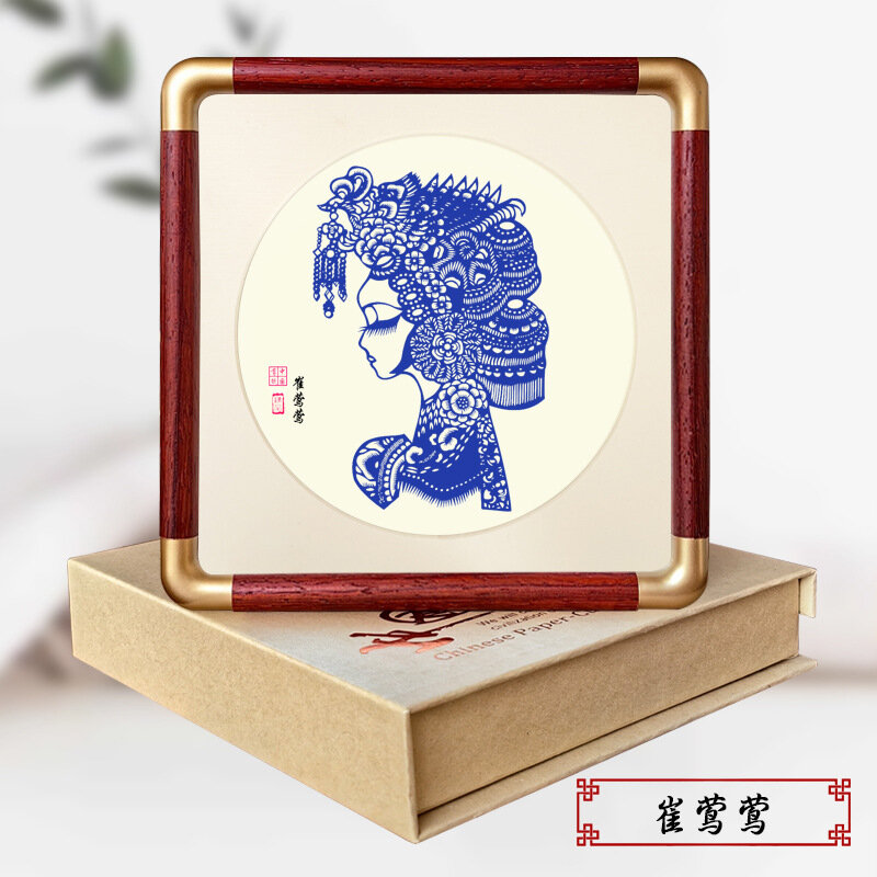 Китайский стиль, характерный для Вэйсянь, ручная работа, бумажная резьба, декоративная живопись, цветущая богатство, рамка из массива дерева с медным уголком, экспортный подарок