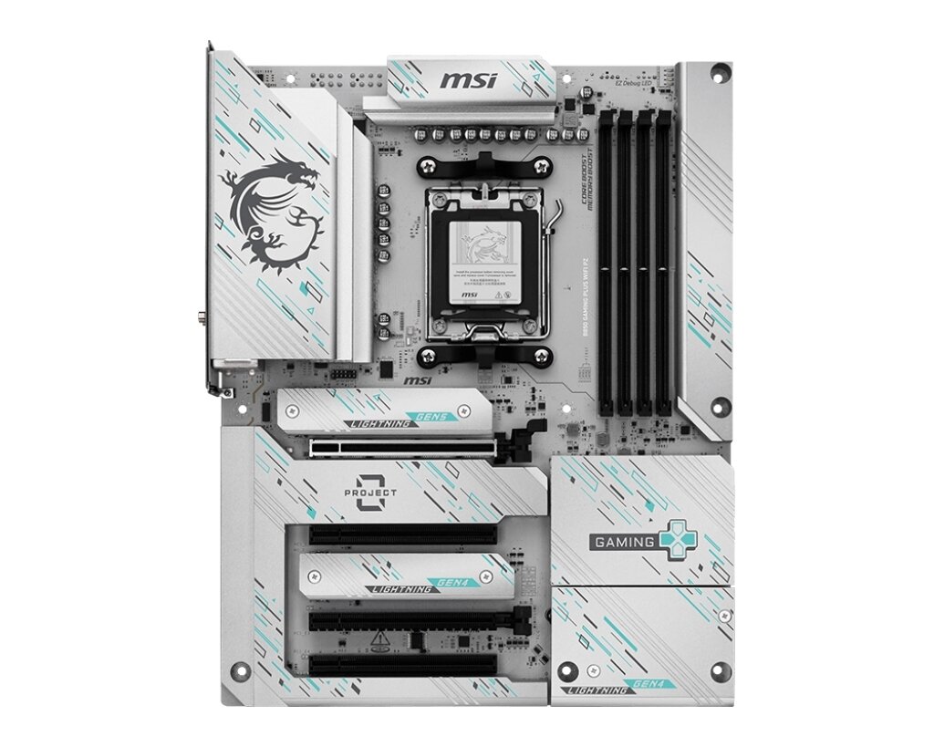 Материнская плата MSI B850 GAMING PLUS WIFI PZ, AM5, AMD B850, 4xDDR5, 4xSATA, 3xM.2, 1xPCIe 5.0 x16, 1xPCIe 4.0 x4, 2xPCIe 3.0 x1, 1xDP, 1x5Gb LAN, Wi-Fi 7, Bluetooth 5.4, 2xUSB-C 10Gbps, 1xUSB-C 5Gbps, 1xUSB-A 10Gbps, 1xUSB-A 5Gbps, 4xUSB-A 2.0,