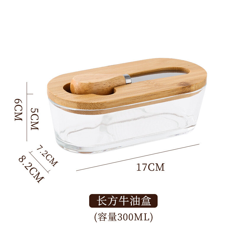 Западный стиль стеклянная герметичная масленка с крышкой и лопаткой, прямоугольная банка для хранения сыра, оптовая продажа домашних сырных контейнеров