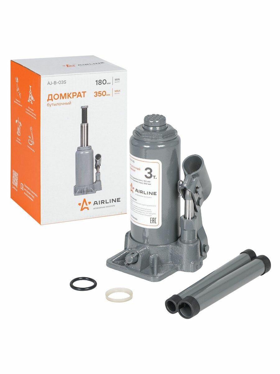 Домкрат бутылочный 3т 180-350 мм, AIRLINE AJB03S