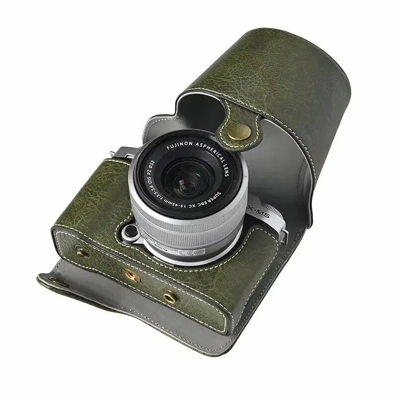 Защитный чехол-сумка-футляр для фотоаппарата Fujifilm X-M5 противоударный усиленный легкий из импортной эко-кожи