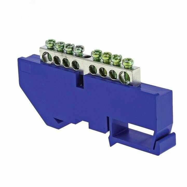 Шина нулевая EKF N, 6х9 мм, 8 отверстий, цинк, синий изолятор, на DIN-рейку, PROхima