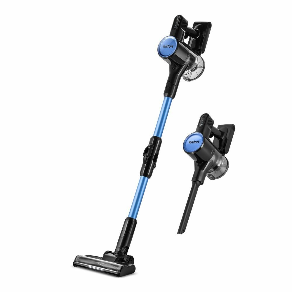 Вертикальный пылесос Kitfort КТ-5372, черный/синий, циклонный фильтр