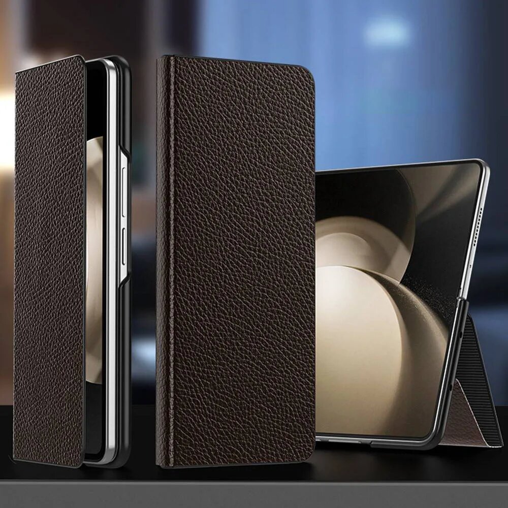 Чехол из натуральной кожи для Samsung Galaxy Z Fold 6 7, чехол с магнитной откидной крышкой для Samsung Z Fold6 Fold7, чехол для телефона из коровьей кожи Галактика Z Fold6, coffee