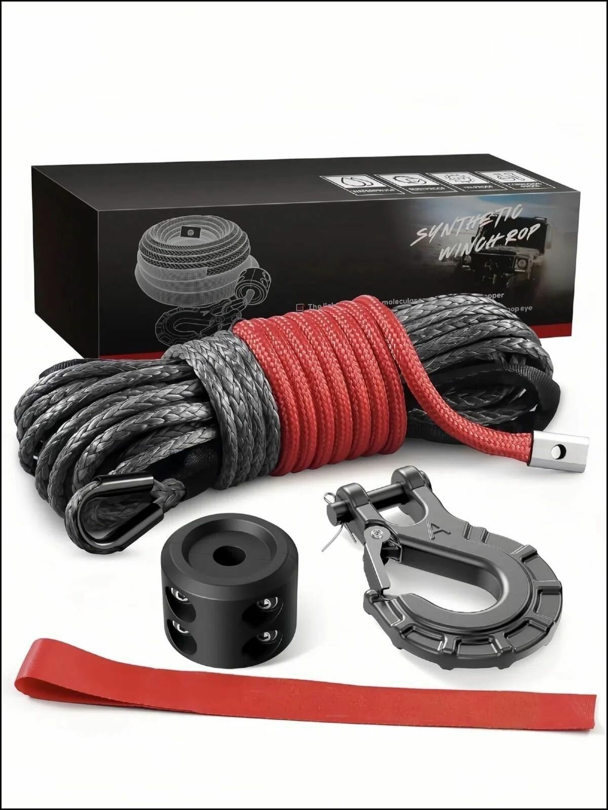 Трос синтетический 6мм на 15м с крюком и стопором, надежный