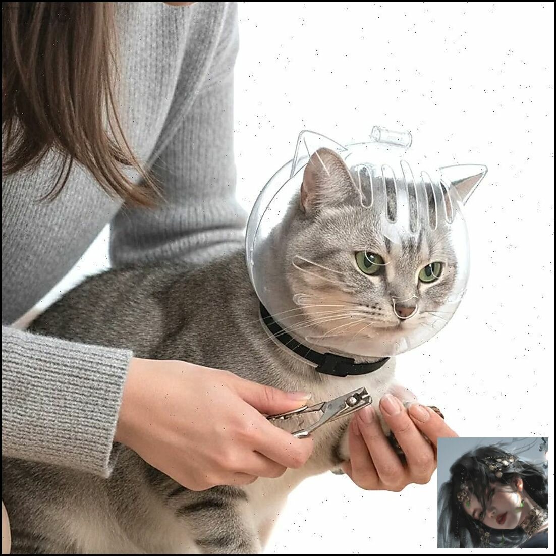 Кошачий шлем-маска прозрачный для стрижки когтей, купания и дрессировки, размер S