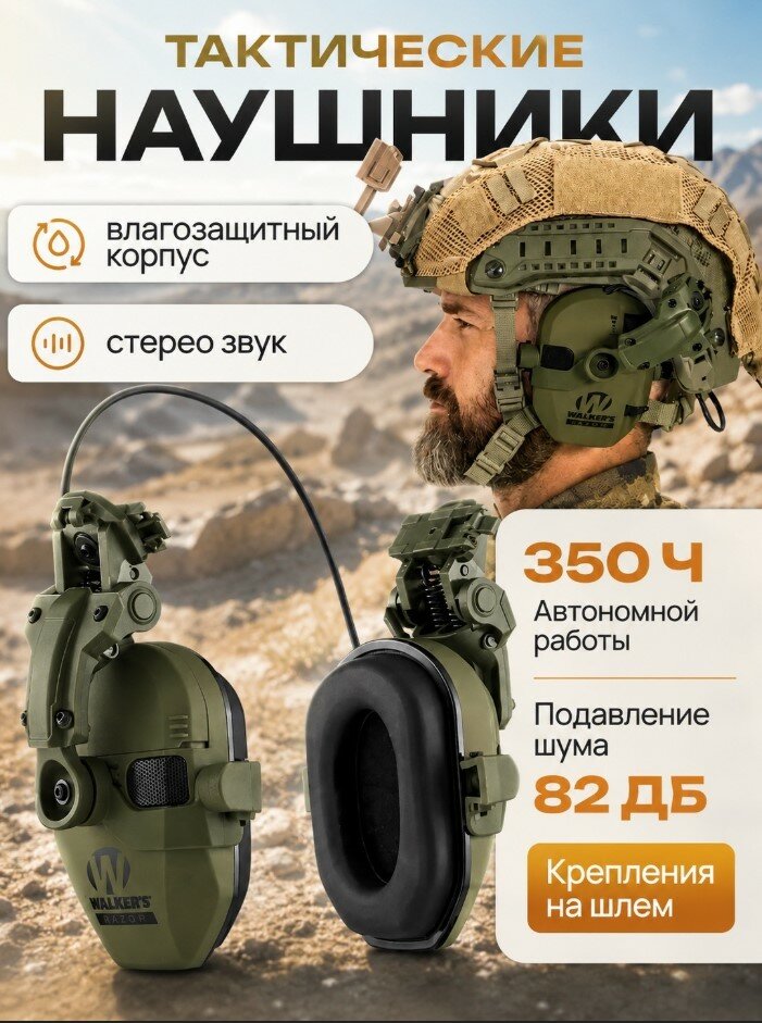 Тактические наушники с креплением на шлем активные