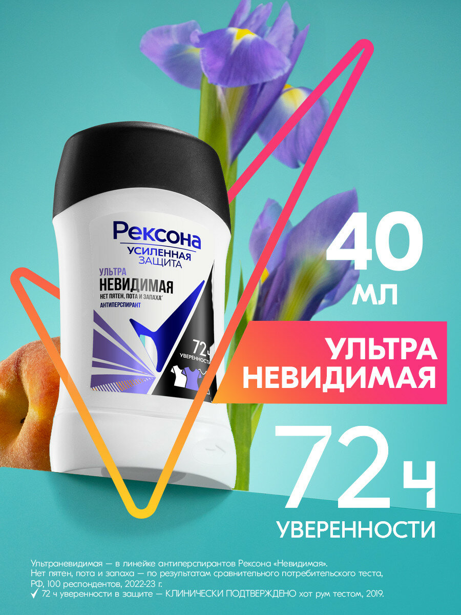 Рексона ультраневидимая антиперспирант-карандаш 72ч уверенности 3в1 нет пятен, пота и запаха 40 мл