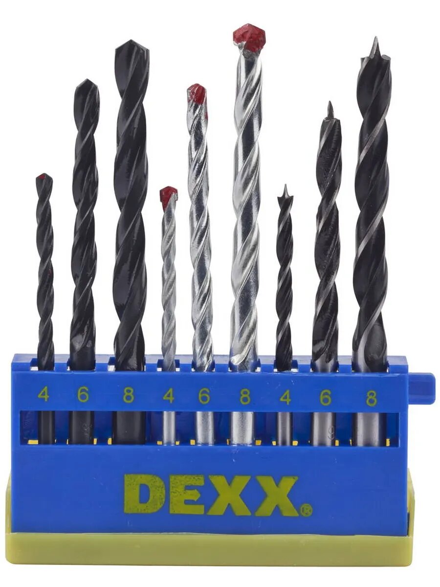 DEXX дерево 4-6-8 мм, металл 4-6-8 мм, бетон 4-6-8 мм,