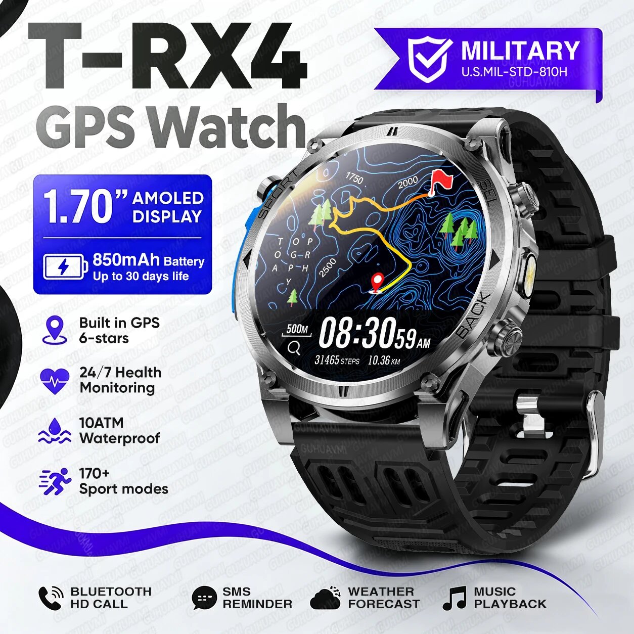 T-RX4 Ultra GPS умные часы для мужчин Черный, Black