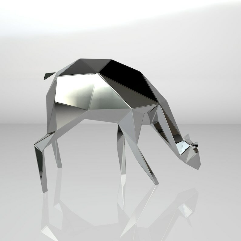 Полигональная фигура Косуля, геометрический полигональный металлический декор интерьера