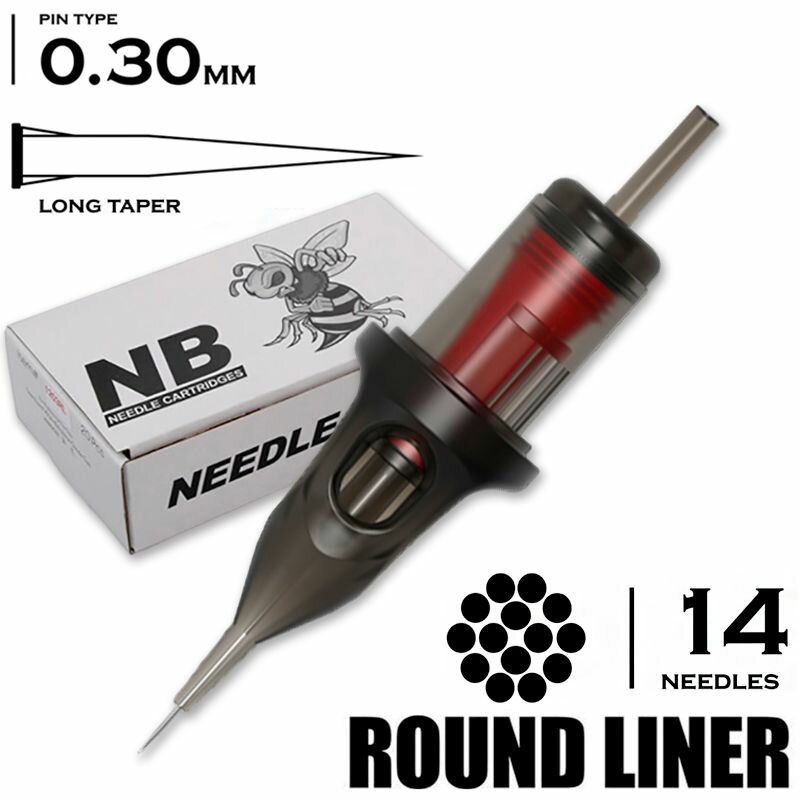 Картриджи для татуировки и тату NB BEE NEEDLE 14 RLLT/0.30 Round Liner, 20шт/уп.