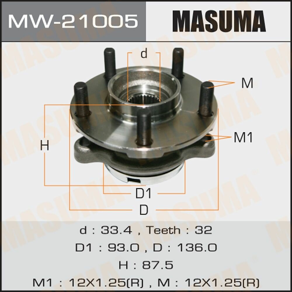 MASUMA MW21005 Ступица передняя J32(VQ35) Z51(VQ35) (32 шлица) Masuma MW21005
