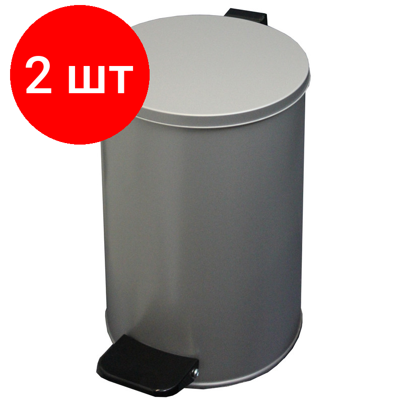 Комплект 2 штук, Ведро мусорное с педалью круглое 10 л серый металлик, 200 ммx310 мм