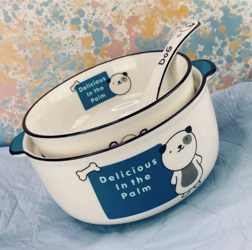 Набор супниц, пиал 2 предмета 850 мл. и 470 мл. с ложкой фарфор синий