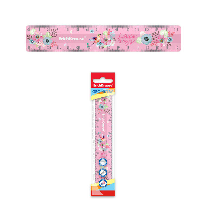 Линейка пластиковая Erich Krause Colibri, 15 см 55475