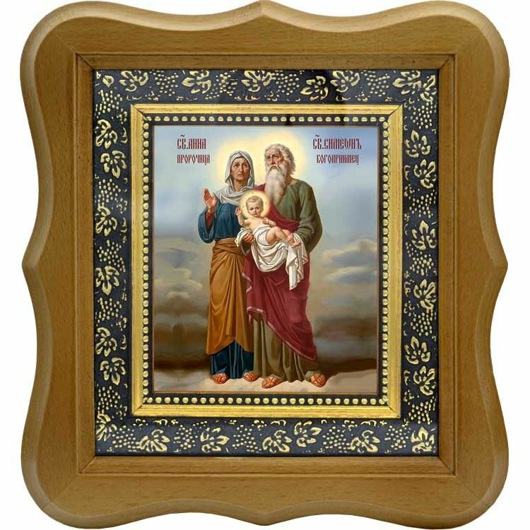 Праведные Симеон Богоприимец и Анна Пророчица. Икона на холсте. (10 х 12 см / В фигурном киоте)