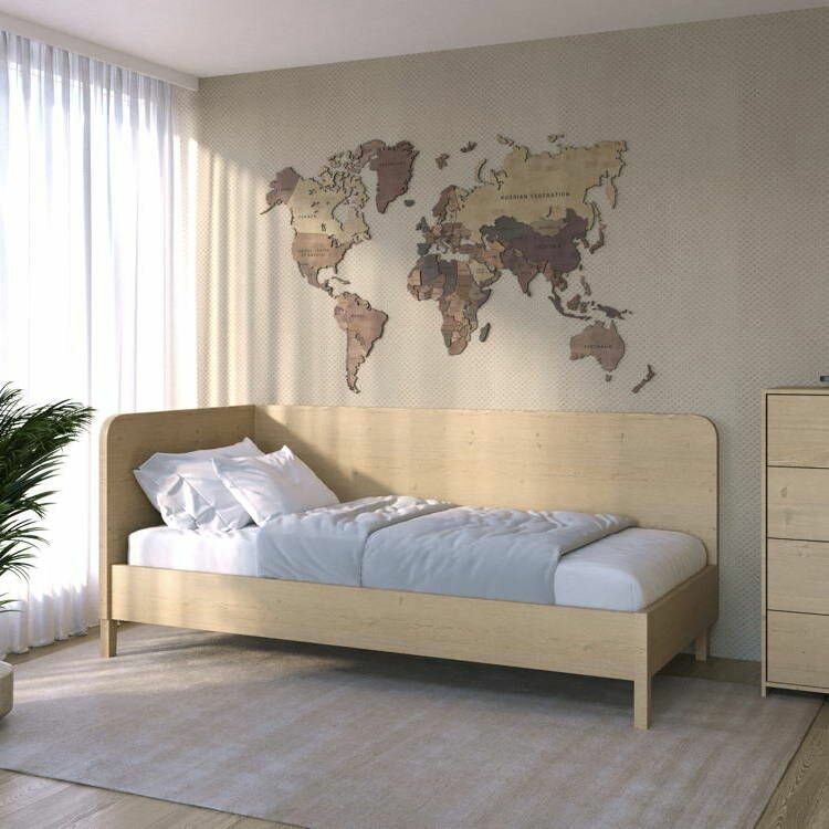 Кровать тахта 2 спинки односпальная из массива 90х190 Бакси цвет Беленый дуб