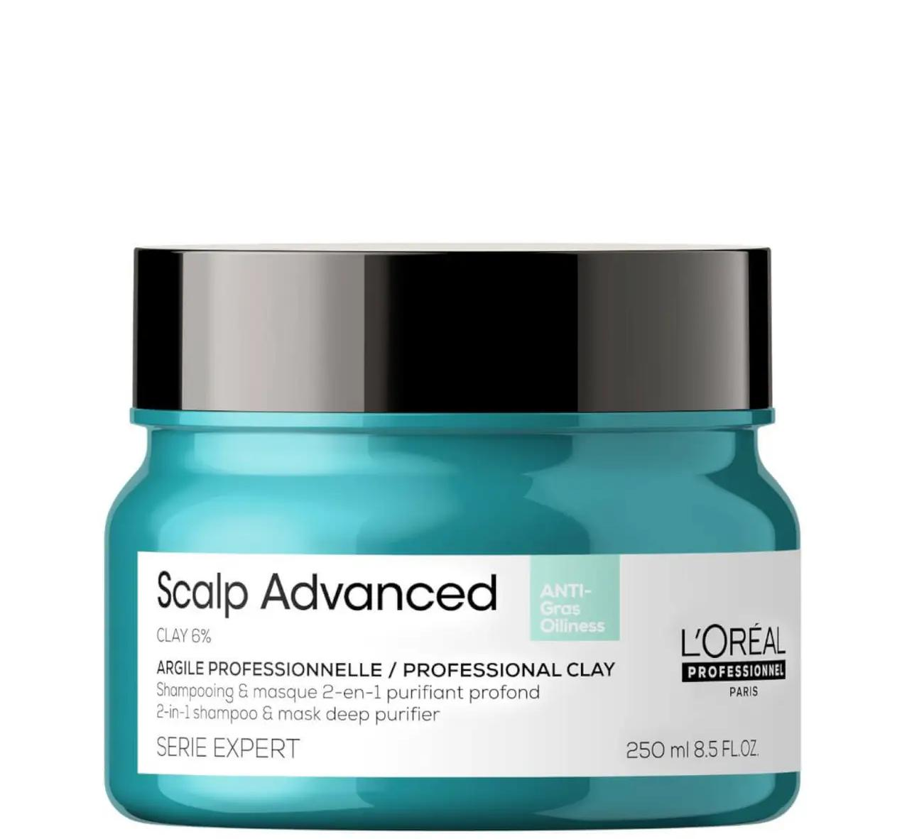 Маска для волос L'Oreal Professionnel Aminexil Advanced Scalp Advanced Anti-Oiliness 2-In-1 Deep Purifier Clayby, Шампунь-маска с глиной для глубокого очищения жирной кожи головы, 250 мл