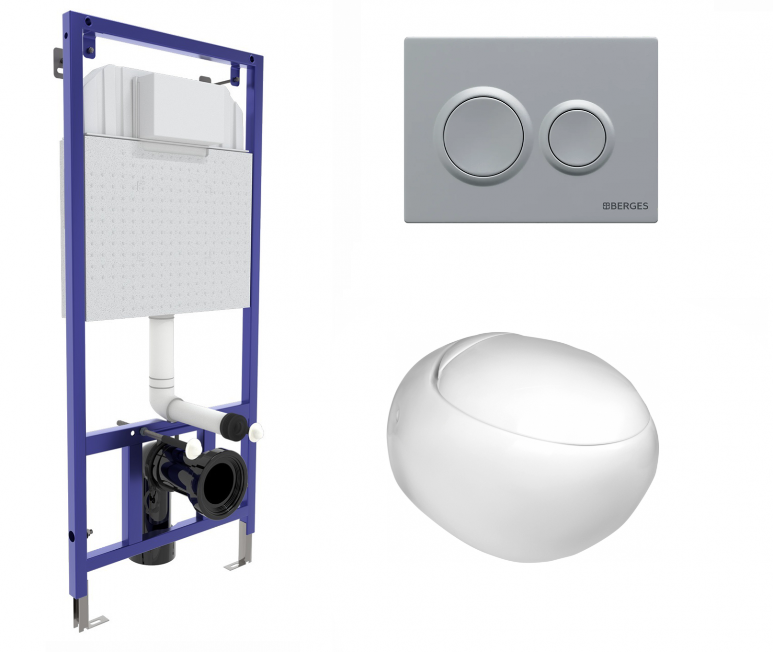 Комплект 3 в 1 инсталляция Berges Novum O2 + Подвесной унитаз WeltWasser Jeckenbach с кнопкой матовой хром