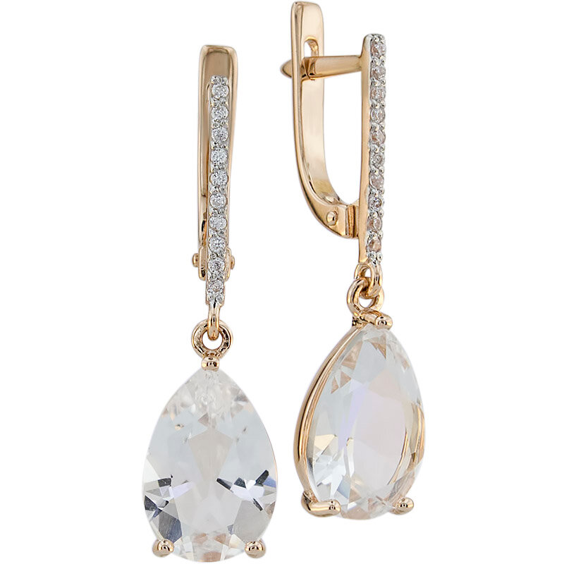 Серьги, красное золото, 585 проба, горный хрусталь
