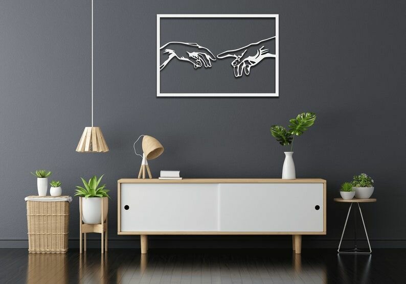 Декоративное металлическое панно, Сотворение Адама (белый цвет)