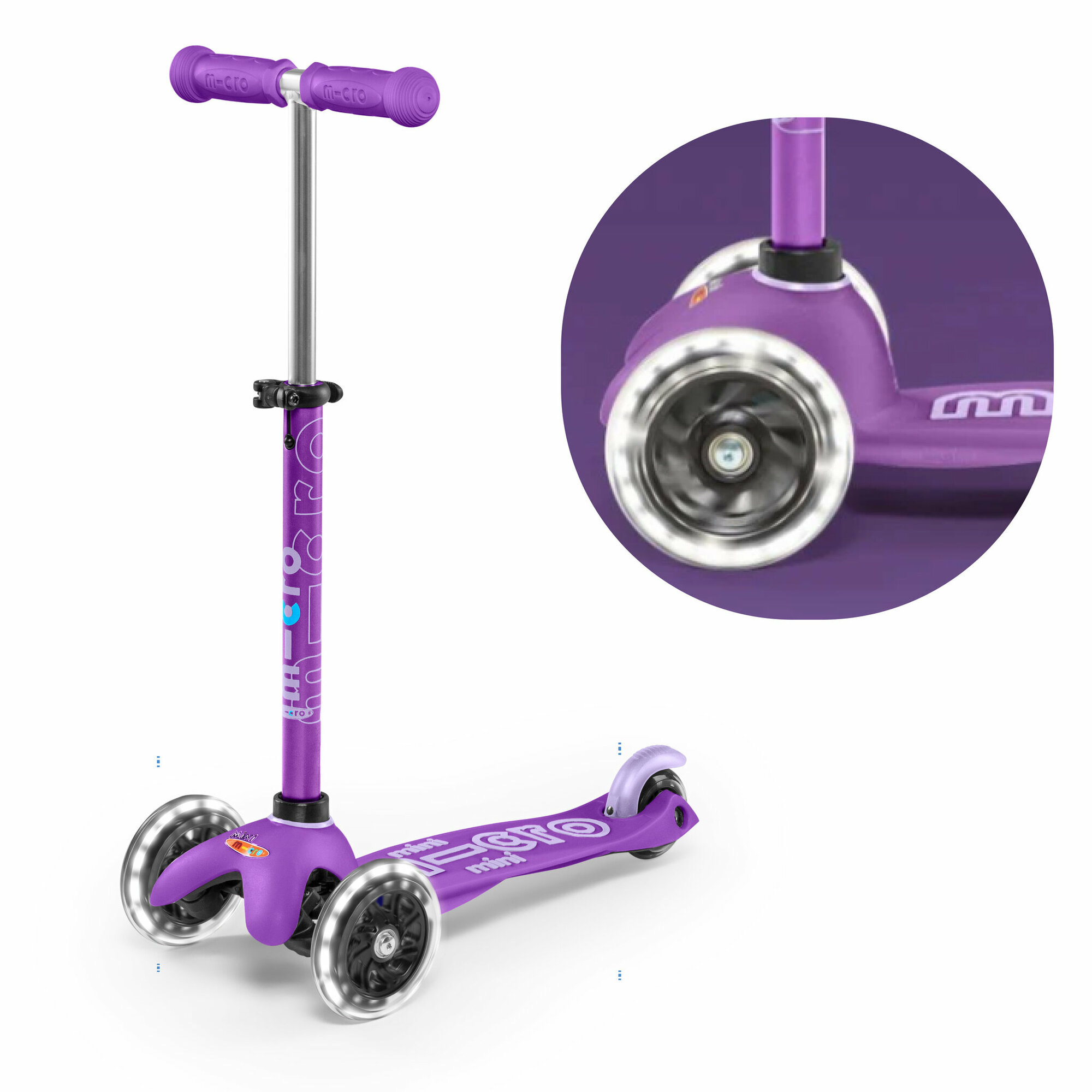 Самокат Mini Micro Deluxe Led, детский, трехколесный, сиреневый