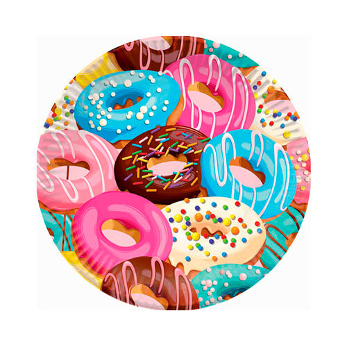 Патибум бумажные тарелки диаметром 18 см, набор 6 шт для праздников Пончики