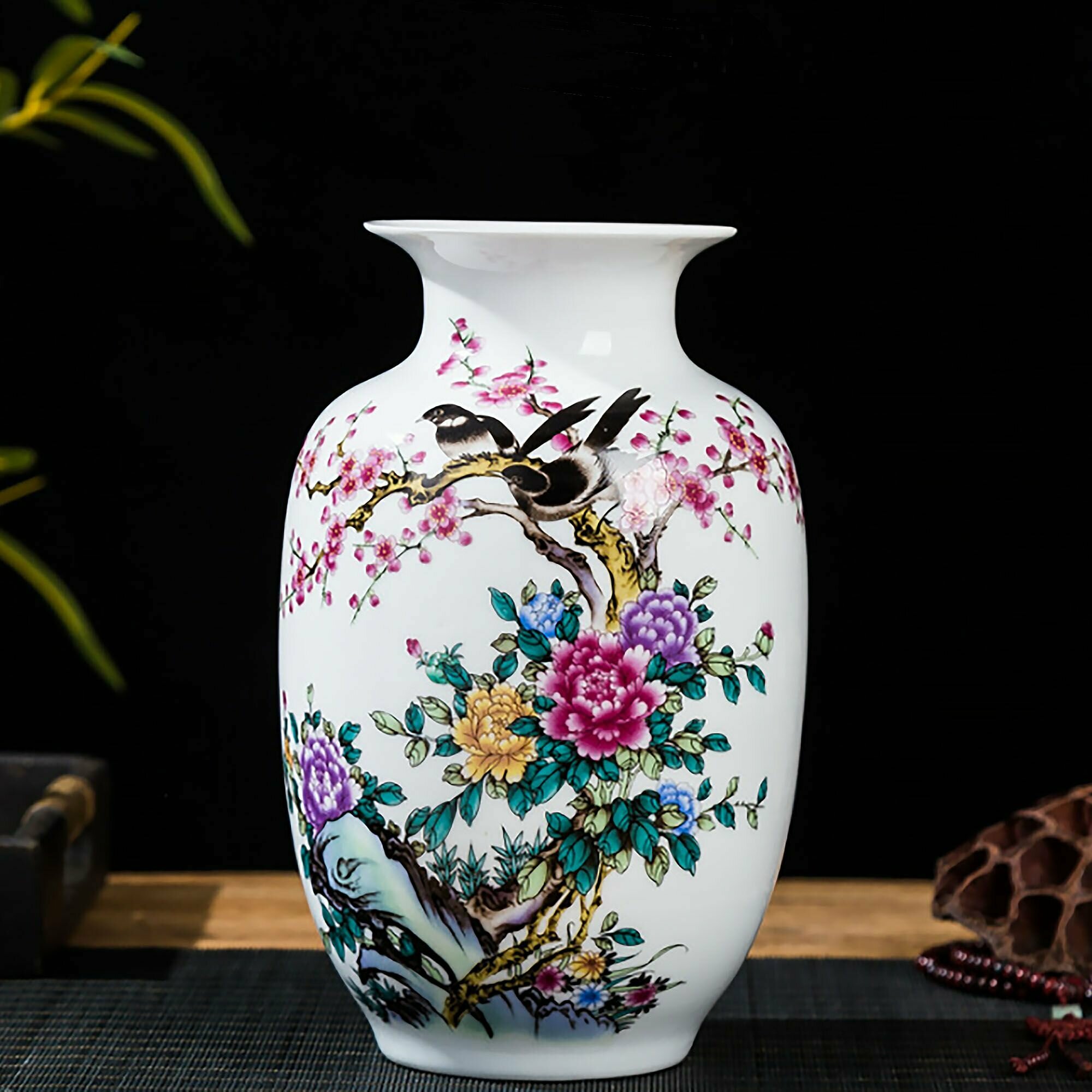 Большая напольная керамическая ваза для цветов с цветочным рисунком, высота 22 см стильный декор для дома и офиса