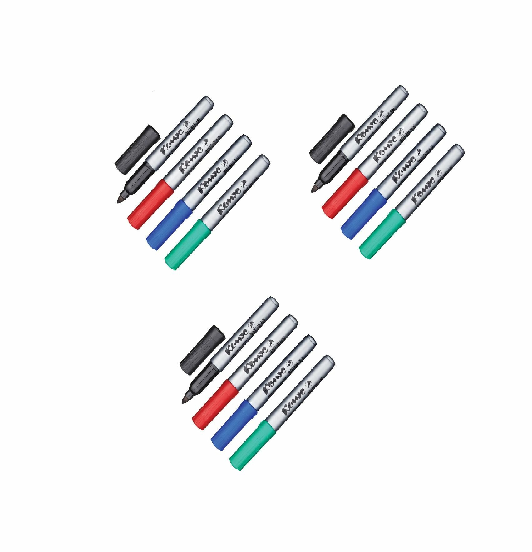 Комус Набор маркеров перманентных, 4 цвета , 1-4мм, 3 уп