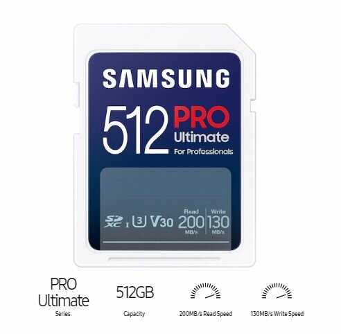 512GB SDXC карта памяти Samsung PRO Ultimate C10, U3, V30, A2 (MB-SY512S/CN)