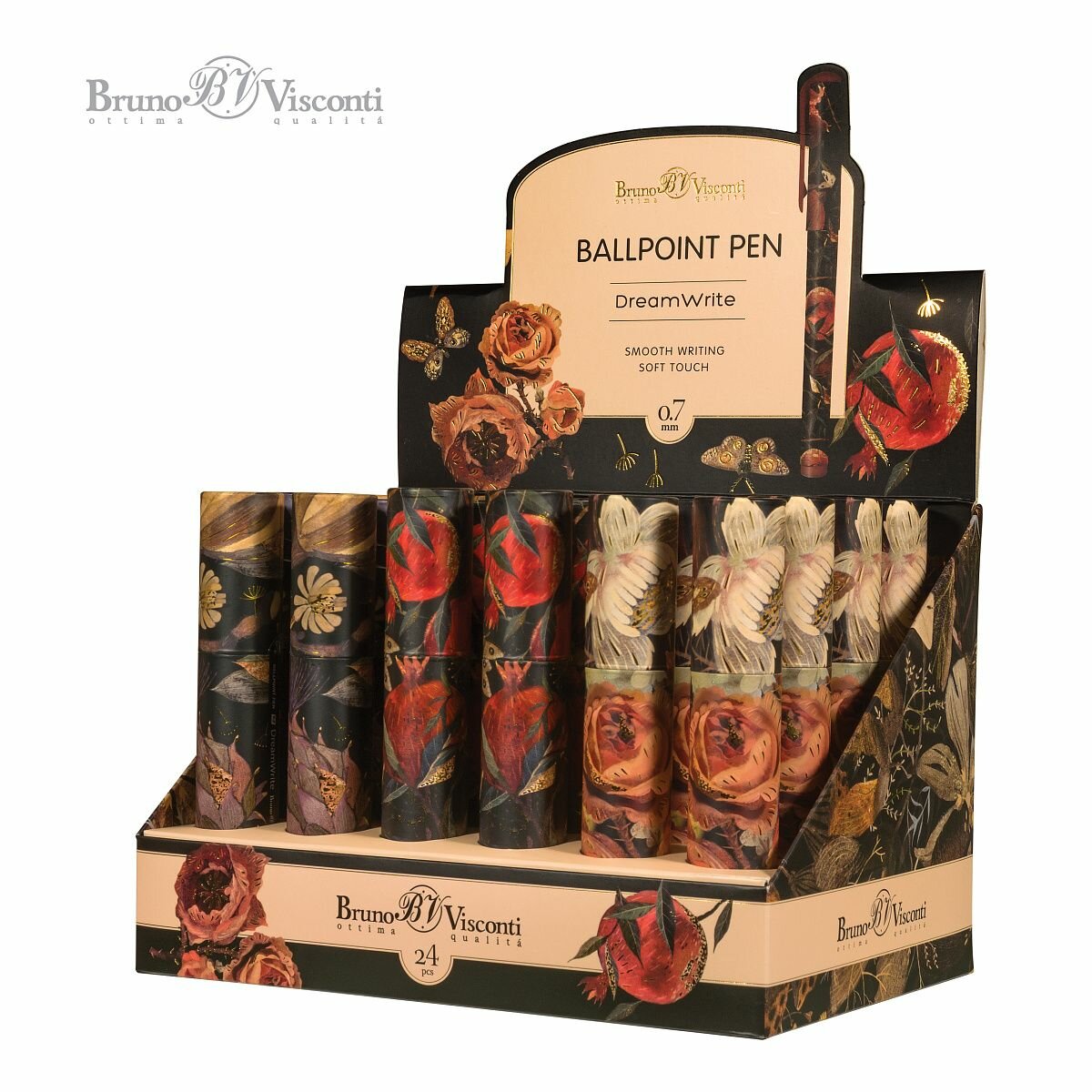 Ручка подарочная шариковая DreamWrite "Flora.Black night" Bruno Visconti, 0.7мм, синяя, туба