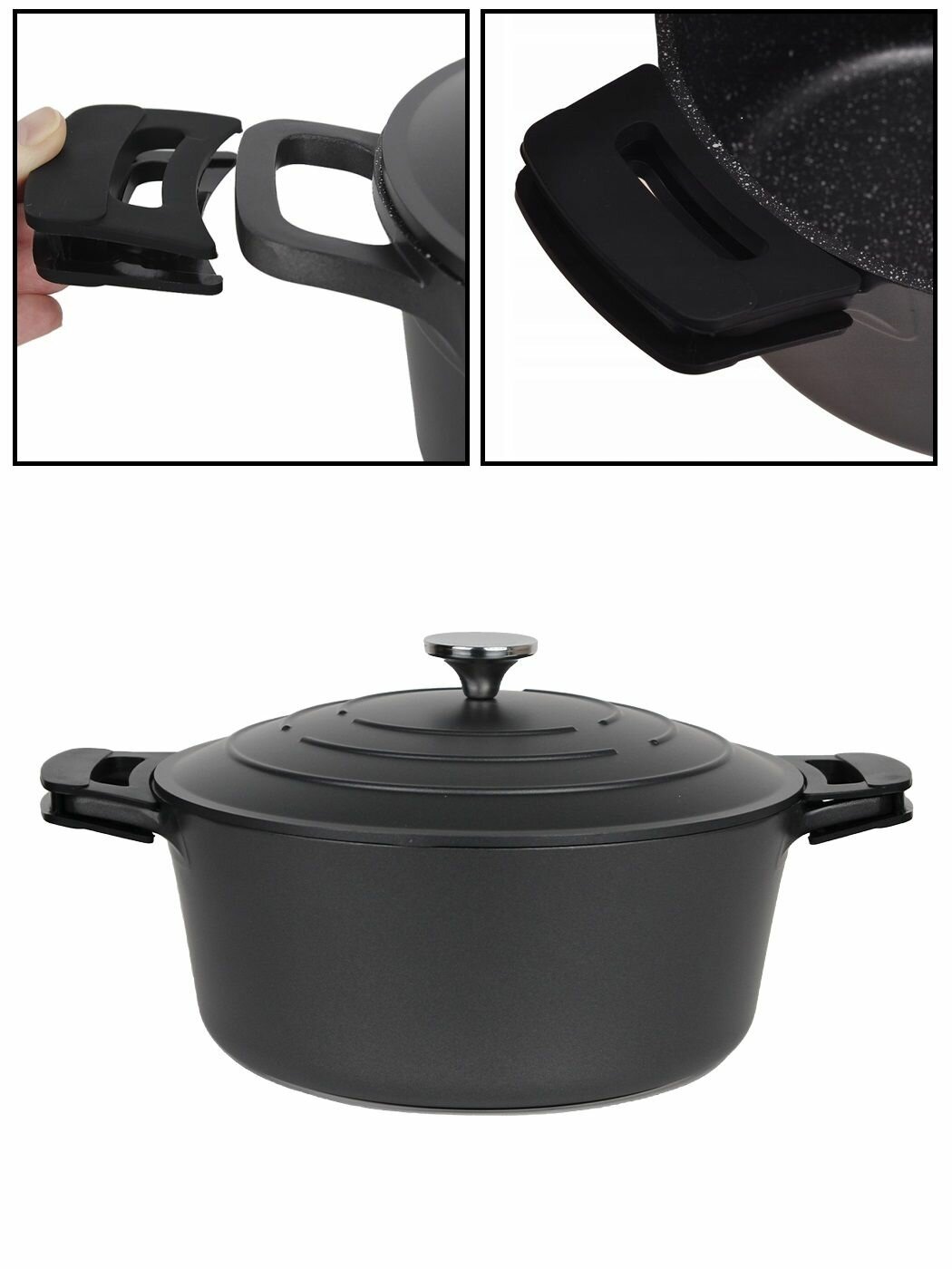 Кастрюля DUBLIN 28х12см из литого алюминия с антипригарным покрытием с крышкой (черный) Kamille.