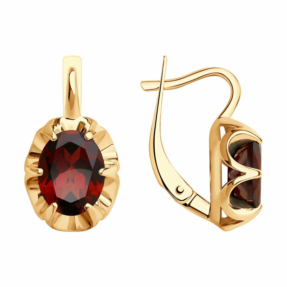 Серьги, красное золото, 585 проба, гранат