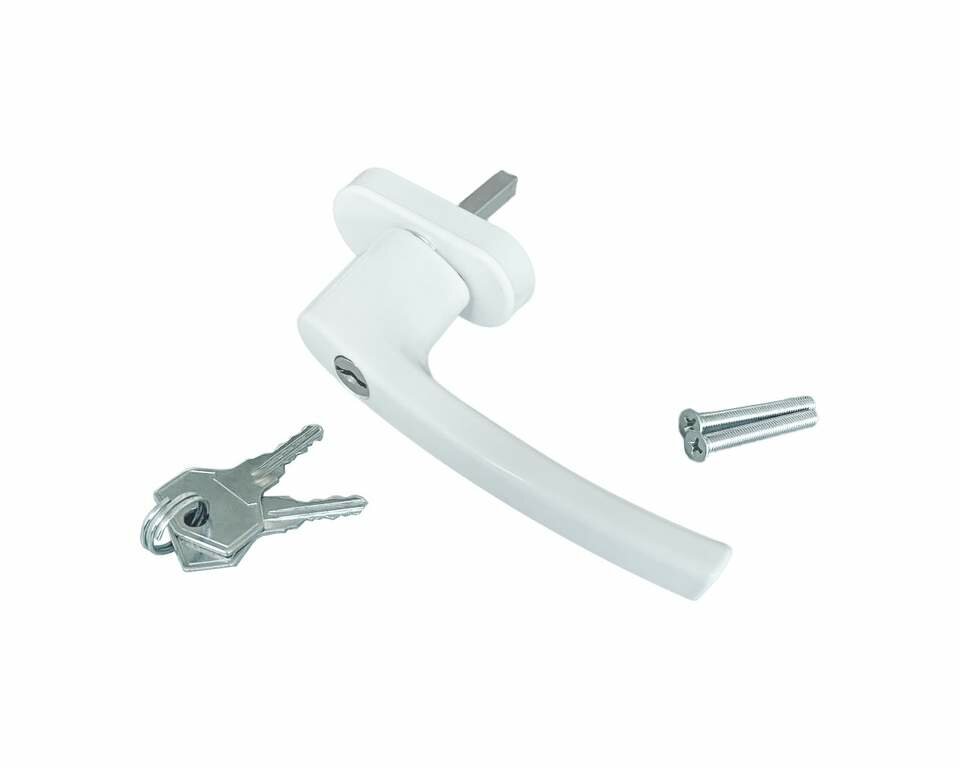 Ручка оконная алюминиевая с ключом 35 мм овальная накладка 45° + 2 винта белый