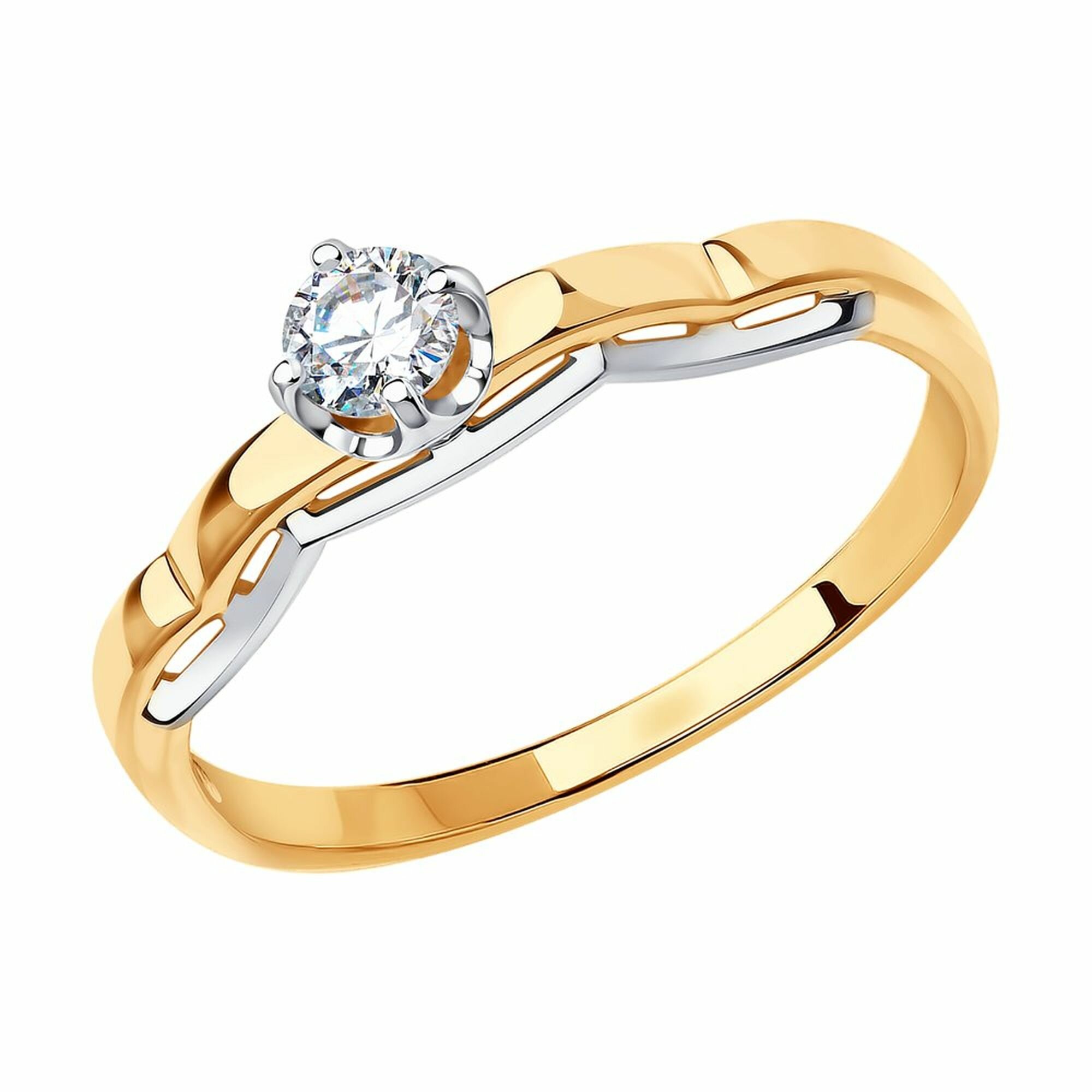 Кольцо, красное золото, 585 проба, кристаллы Swarovski