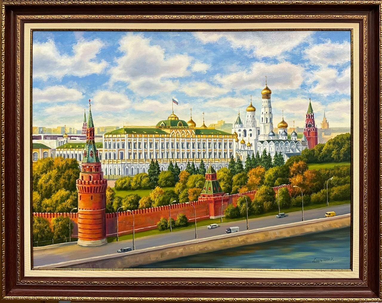 Картина маслом на холсте, городской пейзаж "Кремль-сердце России"