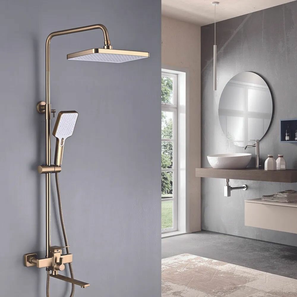 Душевая система Shevanik с верхним тропическим душем и ручной лейкой, золотистая