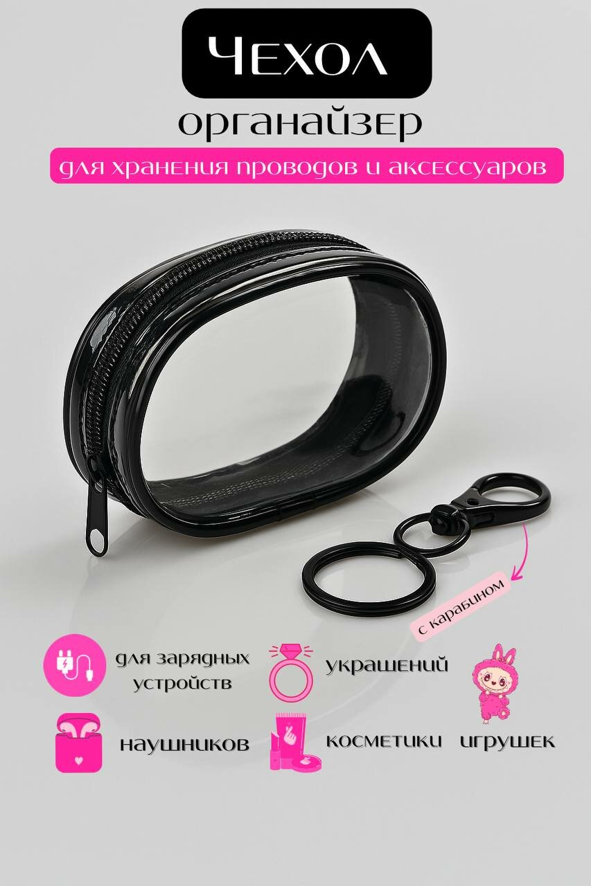 Чехол-органайзер, для аксессуаров, прозрачный, черно-прозрачный