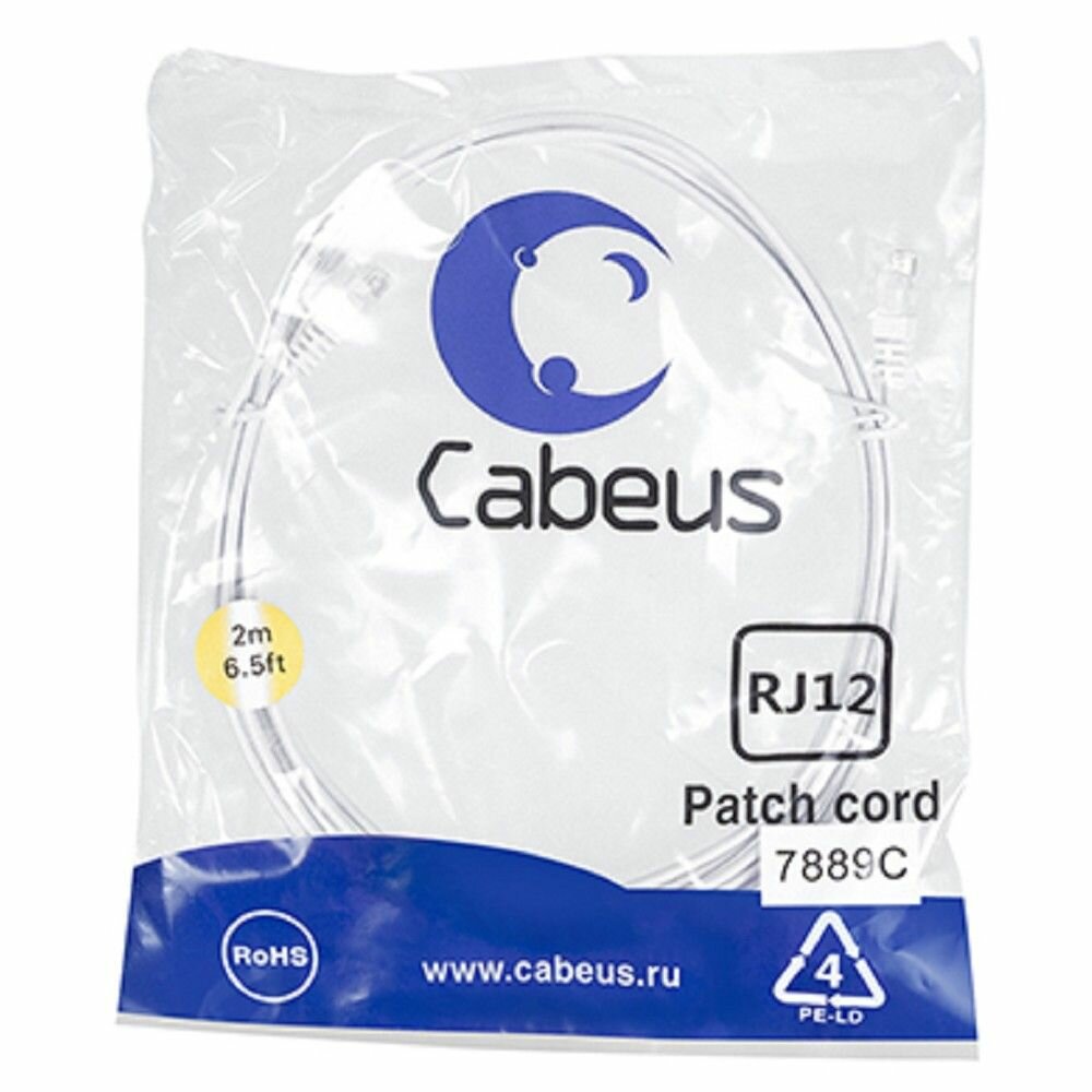 Cabeus Патч - корды сетевые, телефонные PC - TEL - RJ12 - 2m Патч - корд 6p4c телефонный, 2 м, белый