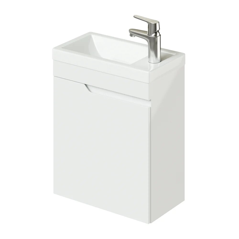 Тумба с раковиной Itana Alexa 45 подвесная, 45, 5 см, белая, из МДФ, с ящиками, раковина для ванной, фарфоровая, прямоугольная