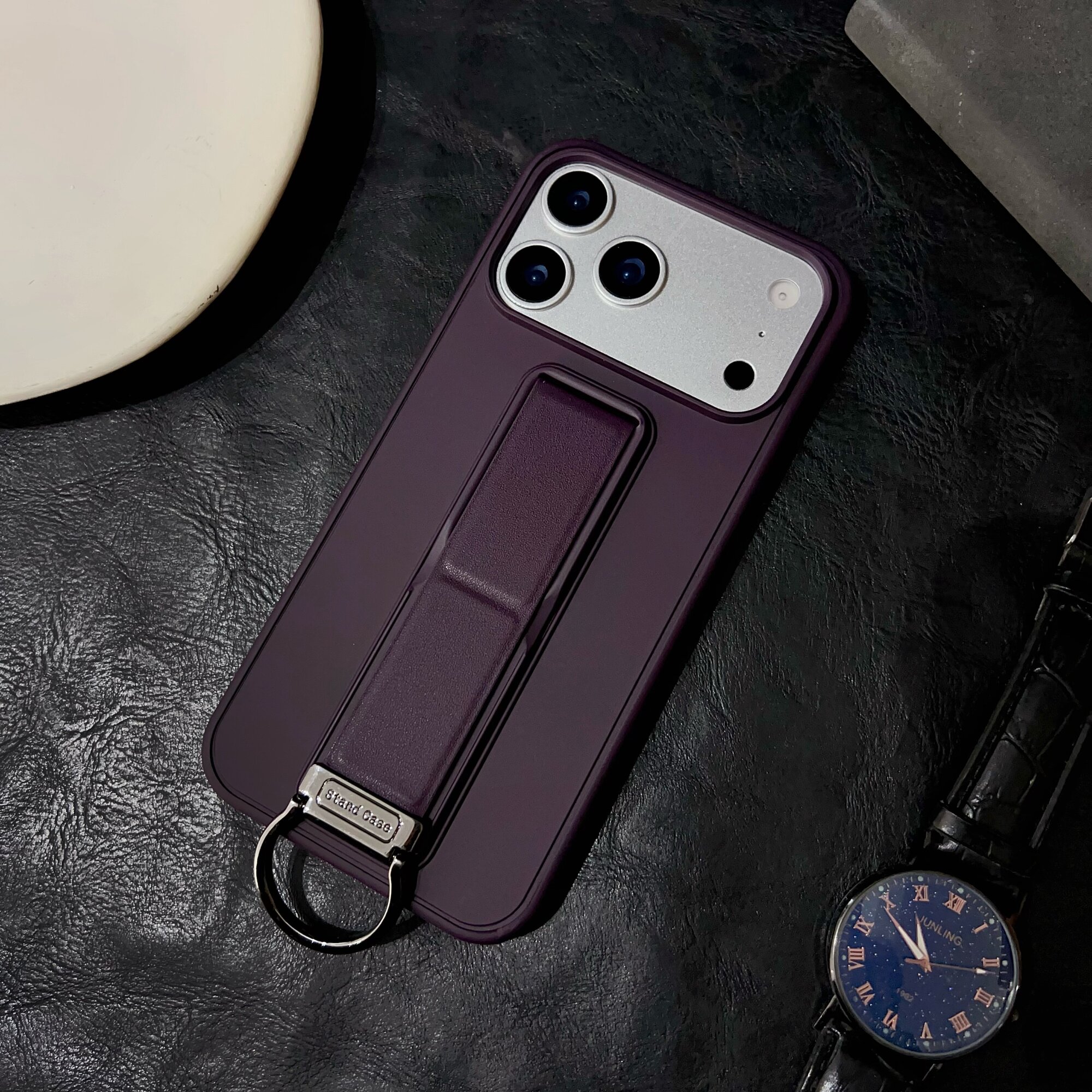 Чехол для Apple iPhone 17 Pro / Айфон 17 Про, soft touch, чехол-кардиомонитор, искусственная кожа, поликарбонат (PC), защита камеры, ударопрочный, усиленные углы, держатель поп-сокет, Apple,