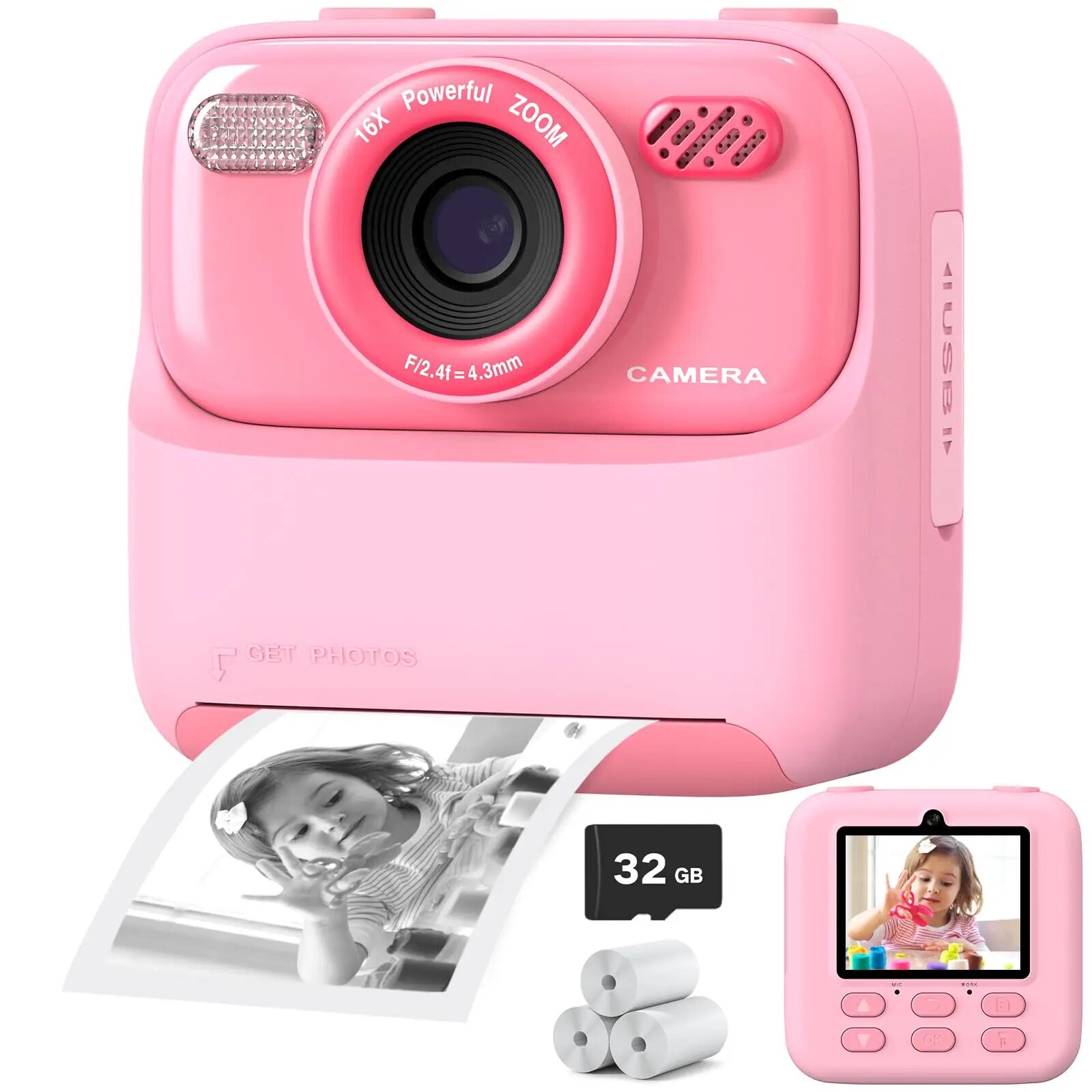 Детская камера AMORUS Розовая 32GB, 1080P