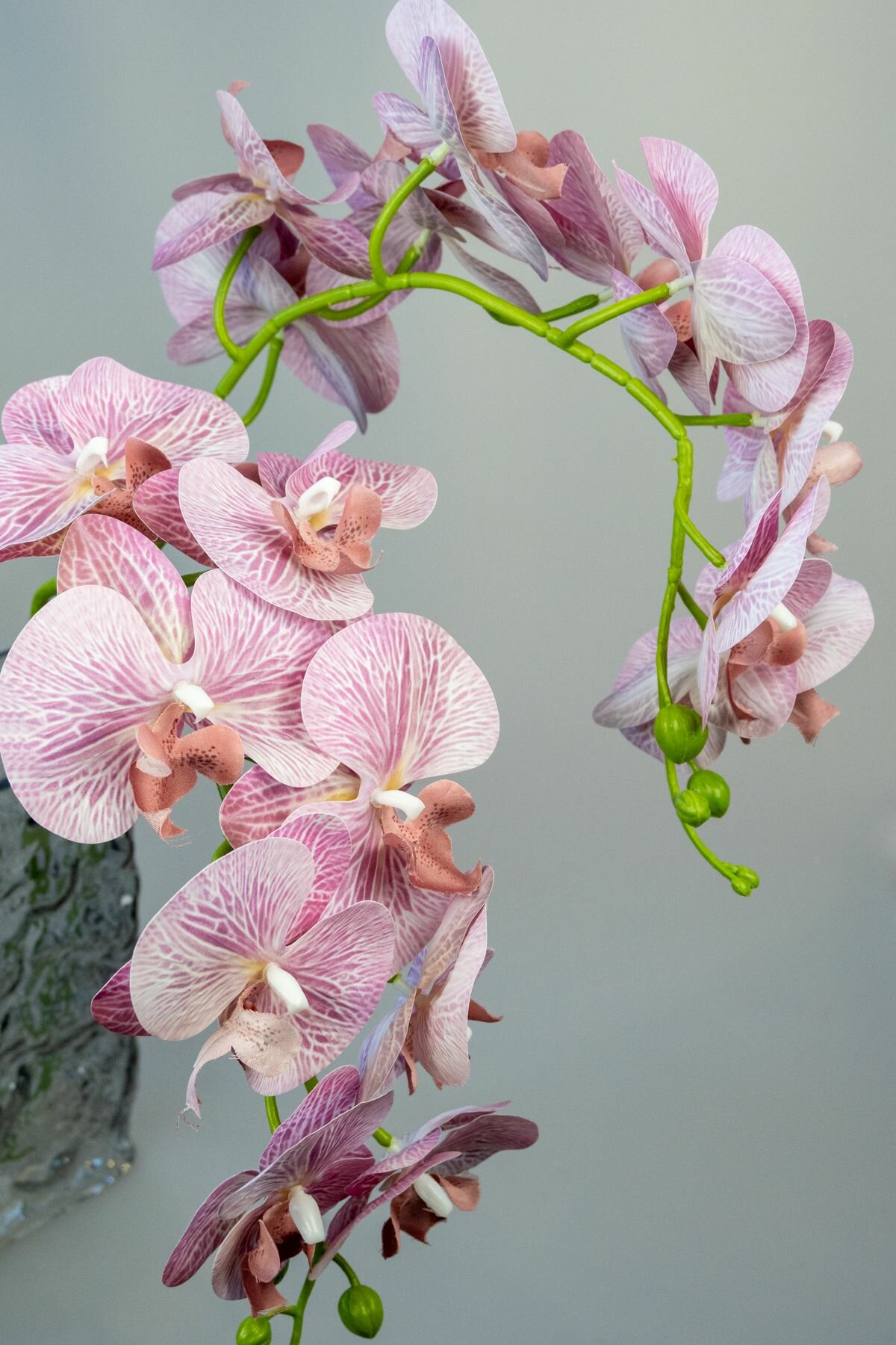 Искусственные цветы премиум для кашпо декора и интерьера Орхидея 3D латекс 2 ветки 95см лавандовая